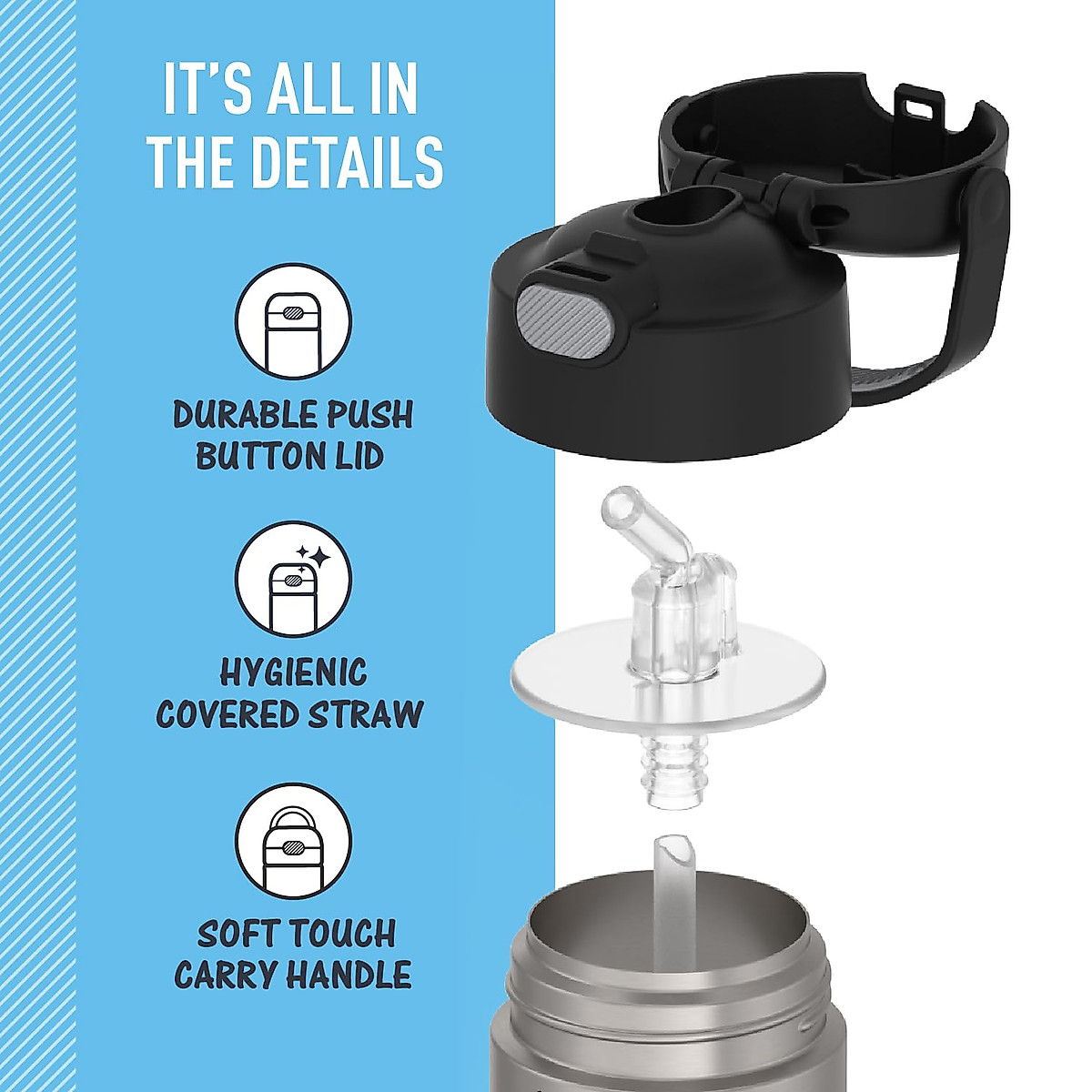 THERMOS FUNTAINER Water Bottle with Straw - 12 Ounce, Teenage Mutant Ninja Turtles - Kids Stainless Steel Vacuum Insulated Water Bottle with Lid