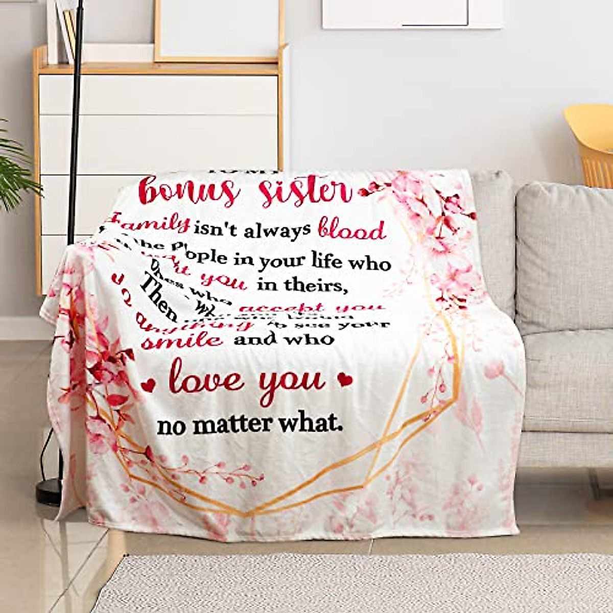 Bonus Sister Gifts from Sister, Bonus Sister Blanket Gifts for Sister in Law Sister in Law Birthday Gifts to My Bonus Sister Throw Blanket Birthday Gifts Ultra 60"x50"