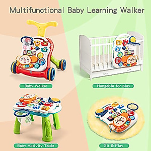 CUTE STONE Sit-to-Stand Learning Walker, 2 in 1 Baby Walker, Early Educational Child Activity Center, Multifunctional Removable Play Panel, Baby Music Learning Toy Gift for Infant Boys Girls