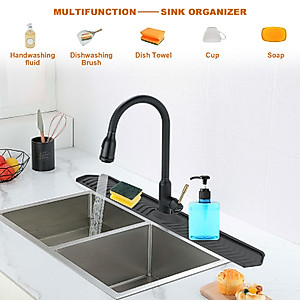 30 inch Kitchen Splash Guard for Sink, Silicone Kitchen Sink Faucet Mat, Sink Splash Guard Behind Faucet, Drip Protector Splash Countertop, Faucet Handle Drip Catcher Tray for Kitchen, Bathroom(Black)