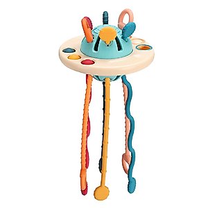 Baby Montessori Toys for 18M+, BPA Free Food Grade Silicone UFO Pull String Activity Toy, Sensory Toys for Toddlers, Travel Toys, Boy Girl Sensory Toys Fine Motor Skills Toys for 18m+
