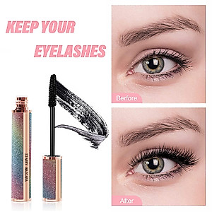 4D Silk Fiber Lash Mascara, Black Voluminous Fiber Thrive Mascara, Mascara Black Volume and Length, Longer Thicker Eyelashes, Waterproof & Long Lasting, No Smudge, No Clumping, No Flaking (1pcs)