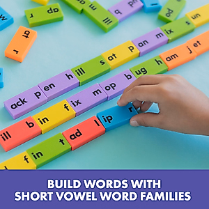 Educational Insights Phonics Dominoes – Short Vowels - Manipulative for Classroom & Home, Set of 84 Dominoes in 6 Colors, Ages 6+