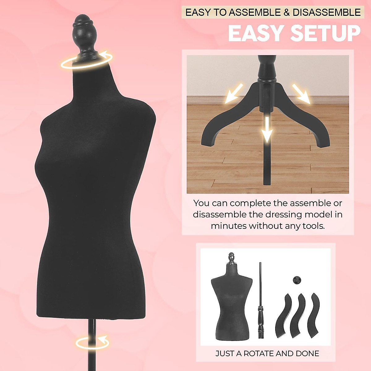 49.6"-63.7" Dress Form for Sewing Clothes Mannequin Stand Female Adjustable Manikin Body for Displays Women Jewelry Torso Model with Tripod Stand,Black