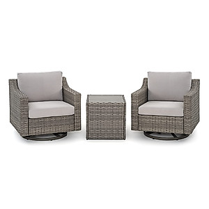 HAPPATIO Patio Chairs Set of 2, 360-Degree Swivel Outdoor Chairs, 3 Piece Wicker Patio Bistro Set with Comfortable Cushions and Sturdy Rattan Table for Yard, Porch, Balcony(Grey)