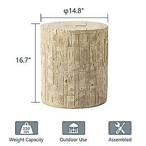 COSIEST 2 Pieces Outdoor Side Table, Mosaic MgO Patio End Table, Lightweight Cylinder Accent Table, Round Stump Table Plant Stand for Garden and Deck, Cream