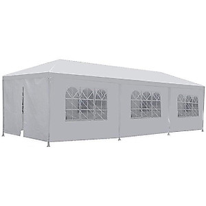 10'x30'x8.5' White Outdoor Gazebo Canopy Tent 8 Removable Walls, for Wedding Tent Party Tent Meeting Tent Camping Tent Commercial Use Backyard Events Etc, Easy to Assemble, Elegant Design