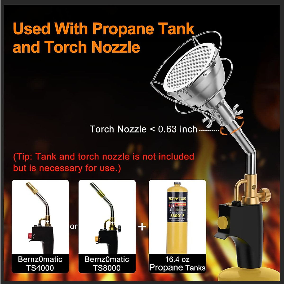 OGERY Cooking Torch Attachment, Pro Grade Chef Kitchen Food Culinary Propane Torch Flamethrower, Outdoor Searing Blow Torch Handheld Broiler for Sous Vide Grilling, Desserts(Torch Not Included)