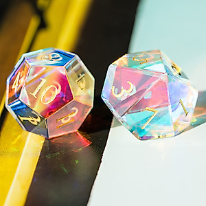 UDIXI Prism Glass Dice Set 7PCS Rainbow Glass DND Dice with Gift Box for Dungeons and Dragons D&D MTG Table Games (Prism Glass)
