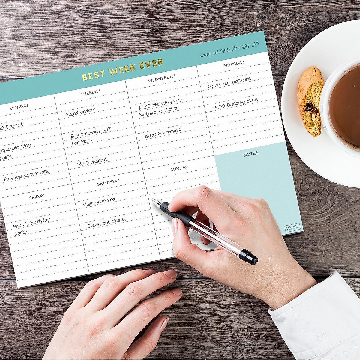 Sweetzer & Orange Weekly To Do List Pad. Minty Gold Weekly Planner Notepad with Daily Planner Agenda Squares. 7x10” Day Planner 2024 2025 - Student Planner, Work Planner and Checklist Note Pad.