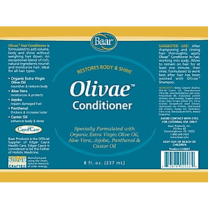 Olivae Conditioner, Organic Olive Oil Conditioner with Organic Botanical Oils, Specially Formulated to Nourish Hair Follicles, Roots & Scalp. 8 oz.
