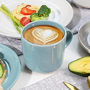 Ollieroo 16 Pieces Stoneware Dinnerware Sets Dishwasher & Microwave Safe, Handpainted Spirals Pattern Ceramic Dish Set Includes Plates, Bowls and Handled Mugs, Kitchen Dinner Set for 4, Multicolor