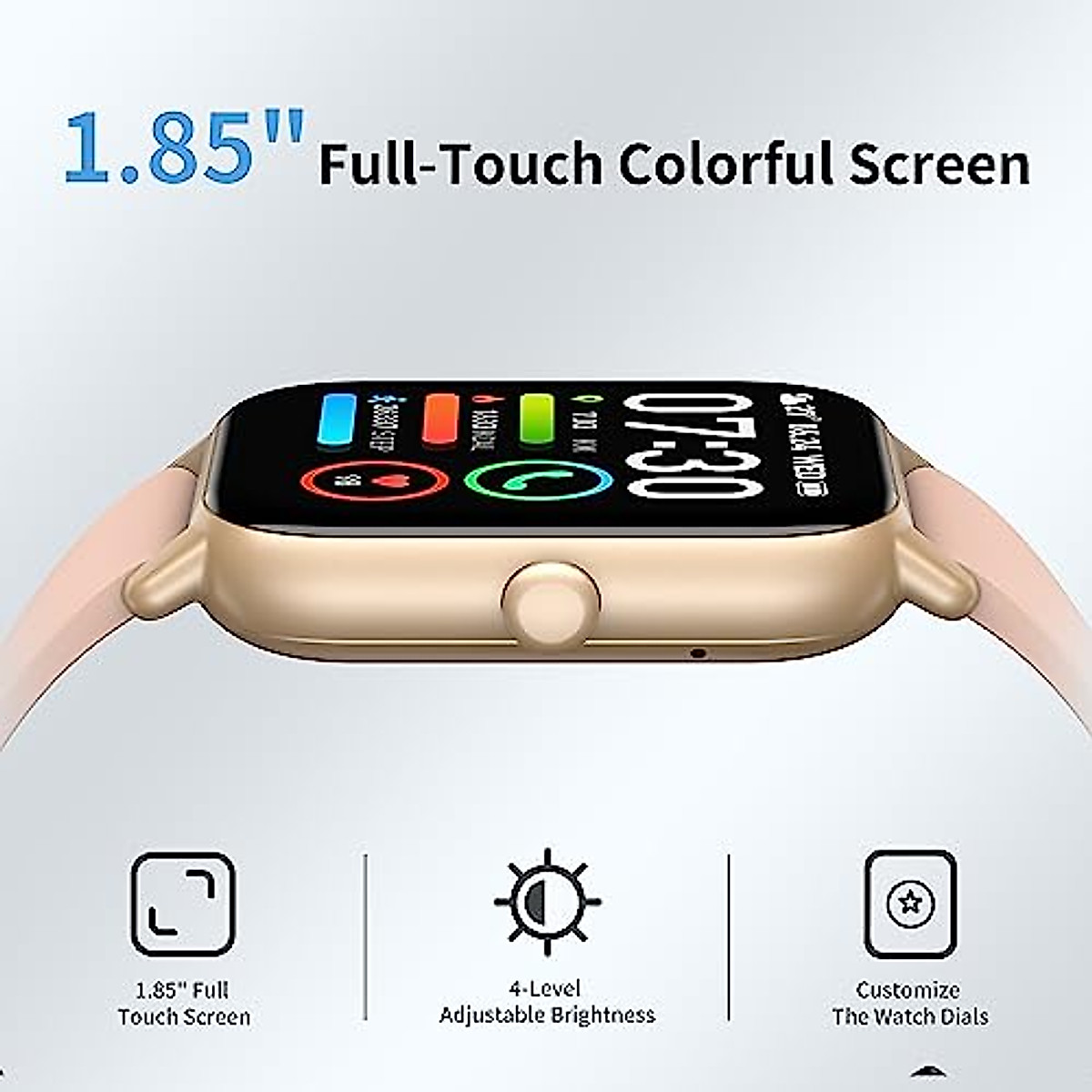 Smart Watch with Bluetooth Call (Answer/Make Call), 1.85" Ultra Large HD Screen, 100+ Sports Mode 2023 Smart Watches for Men Women, IP68 Waterproof Fitness Tracker with Heart Rate Sleep Monitor, Pink