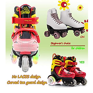 Quad Roller Skates for Kids Girls with Adjustable Size (Age 3-9), Double Brakes, Luminous Wheels, 3-Point Balance, Include Knee Pads Elbow Pads Wrist Guards