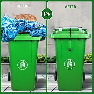 KKzozs Trash can lid Lock,Garbage can Locks for Animals 1-Pack Universal Semi-Automatic Trash can Lock Strong Wire Rope Protects Against Small Creatures Including Raccoons, Squirrels, and high Winds