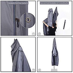 SUPERJARE Patio Umbrella Cover with Rod for 7 to 11 Ft Umbrellas & 15 Ft Double-Sided Umbrellas, 600D Protective Waterproof Cover with Zipper, Gray