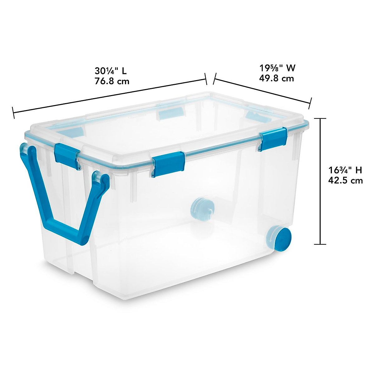 Sterilite 120 Qt Wheeled Gasket Box, Stackable Storage Bin with Latching Lid, Handle and Tight Seal, Plastic Container with Clear Base and Lid, 3-Pack