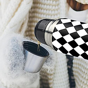 Black White Plaid Vacuum Insulated Stainless Steel Water Bottle, Double Walled Travel Thermos Coffee Mug 17 OZ for School Office
