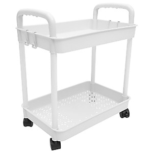 Mobile Double Layer Cart Storage Rack 2 Tier Rolling Cart Rack with Wheel Cart with Wheels Organizer Movable Bookshelf Cart Laundry Cart on Wheels Diaper Cart Dorm Cart Tiered Cart