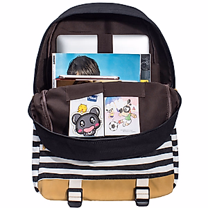 Leaper Navy Style School Laptop Backpack Girls Striped Canvas Bookbag Black