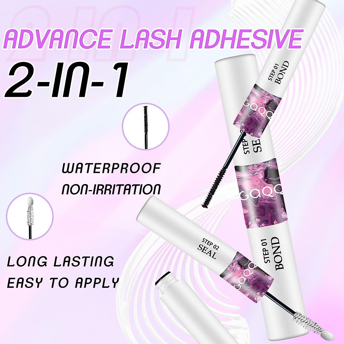 GAQQI Lash Bond and Seal, Lash Cluster Glue for DIY Lash Extensions, 48 Hours Long Lasting Waterproof Lash Adhesive Glue, Non-irritating Flase Lashes Glue for Sensitive Eyes (White Bond)
