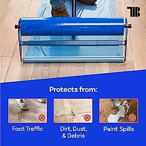 Floor Protection Film, 24 inch x 200' roll, Made in USA, Blue Self Adhesive Floor Protector for Moving and Construction, Temporary Floor Covering for Protection of Hardwood Floors, Tile, Hard Surfaces