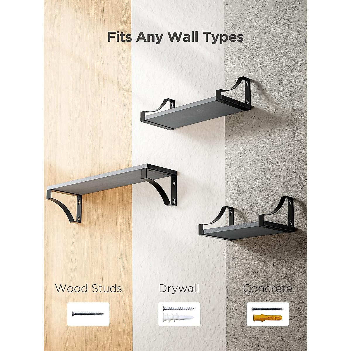 AMADA HOMEFURNISHING Floating Shelves Wall Mounted Set of 3, Rustic Wood Wall Shelves for Bedroom, Bathroom, Living Room, Kitchen, Laundry Room Storage & Decoration, Gray