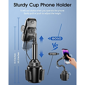 OQTIQ Wireless Car Charger 15W Cup Holder Phone Mount Adjustable Car Phone Holder Charger with QC 3.0 Adapter Compatible with iPhone 14/13/12 Pro Max, Samsung, Pixel, LG & More