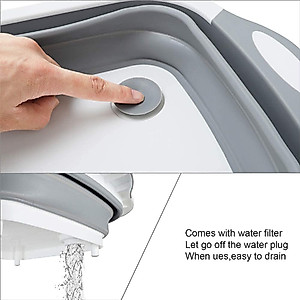 Seagomall Collapsible Cutting Board, Space Saving 3 in 1 Multifunctional Chopping Board, Fruit & Vegetable Container Basket, Washing & Drain Basket for Camping & Picnic & Kitchen, Grey & White, XL