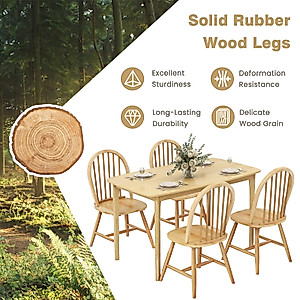 Giantex 48" L Wooden Dining Table Set for 4, 5PCS Rectangular Kitchen Table Set w/Rubber Wood Supporting Legs, Farmhouse Dinner Table & 4 Windsor Chairs for Kitchen Dining Room Small Space