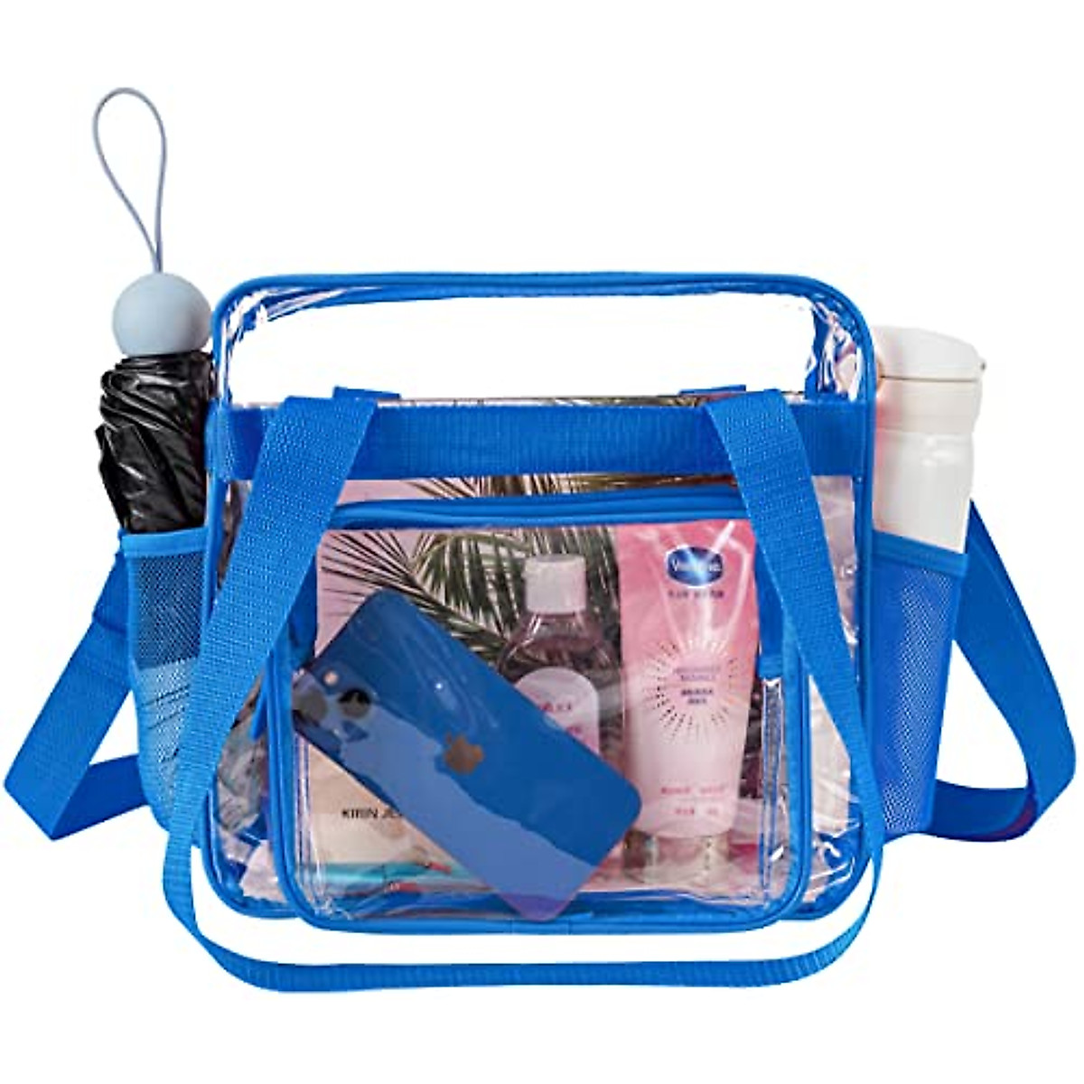 BAGAIL Clear Bag Stadium Approved Tote Bag with Front Pocket and Adjustable Shoulder Strap (Blue)