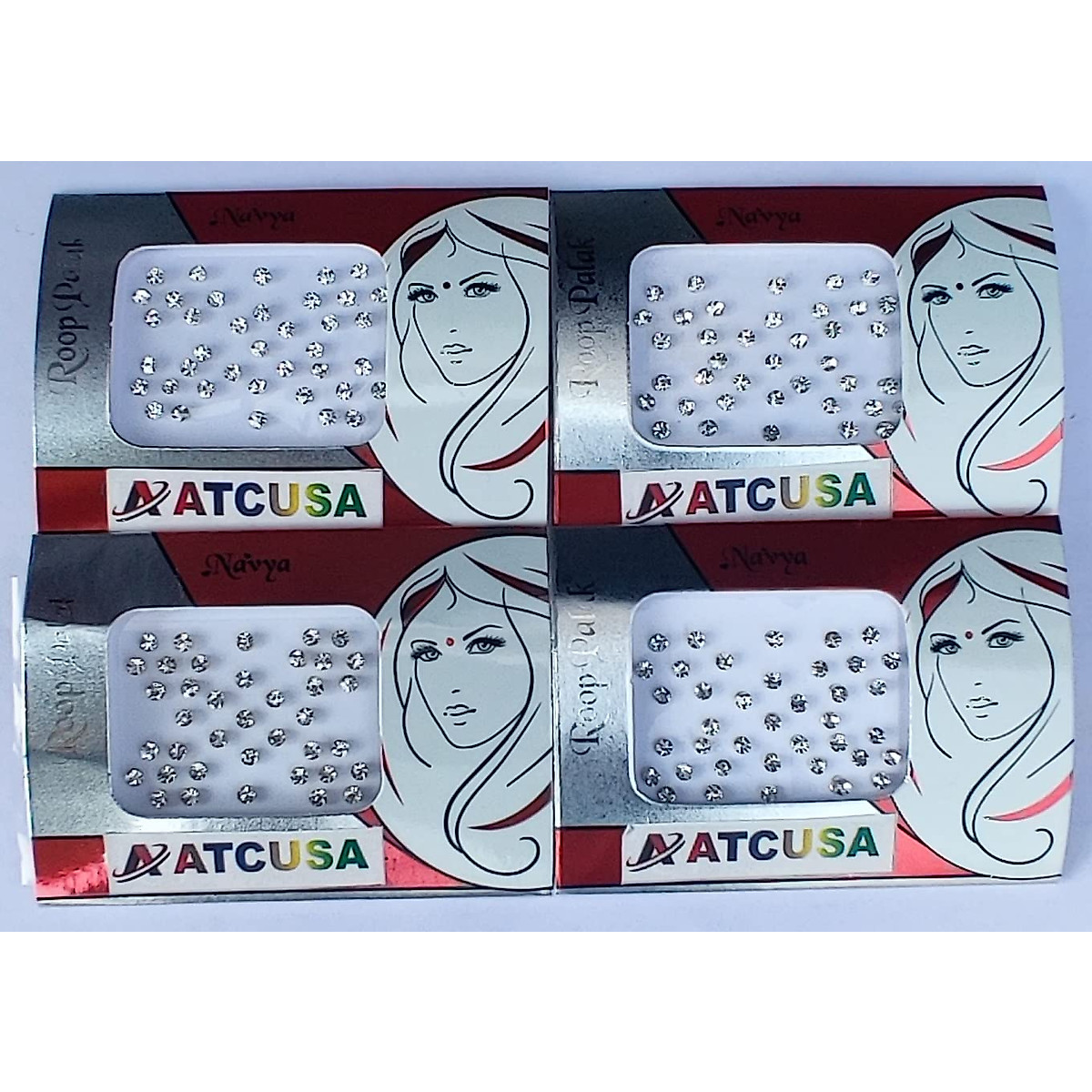 ATCUSA 140+ Bindi Dots Diamond Crystal Fake Nose stud/Indian Bindi for women Face Jewels silver black Multi temporary tattoo Packet Silver/White Crystal Stones - Size 3mm