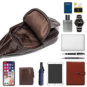 NIUCUNZH Handmade Genuine Leather Crossbody Sling Bag Crocodile Embossing Chest Bag Waterproof Shoulder Bag Coffee