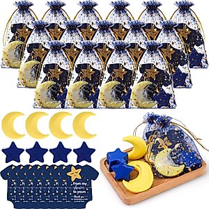 Dansib Twinkle Twinkle Baby Shower Favors Gift Moon and Star Shaped Bath Soaps with Blue Thank You Cards Showing Love Gifts for Guest Return Prizes Gift Gender Reveal Birthday Party Decor(50 Sets)