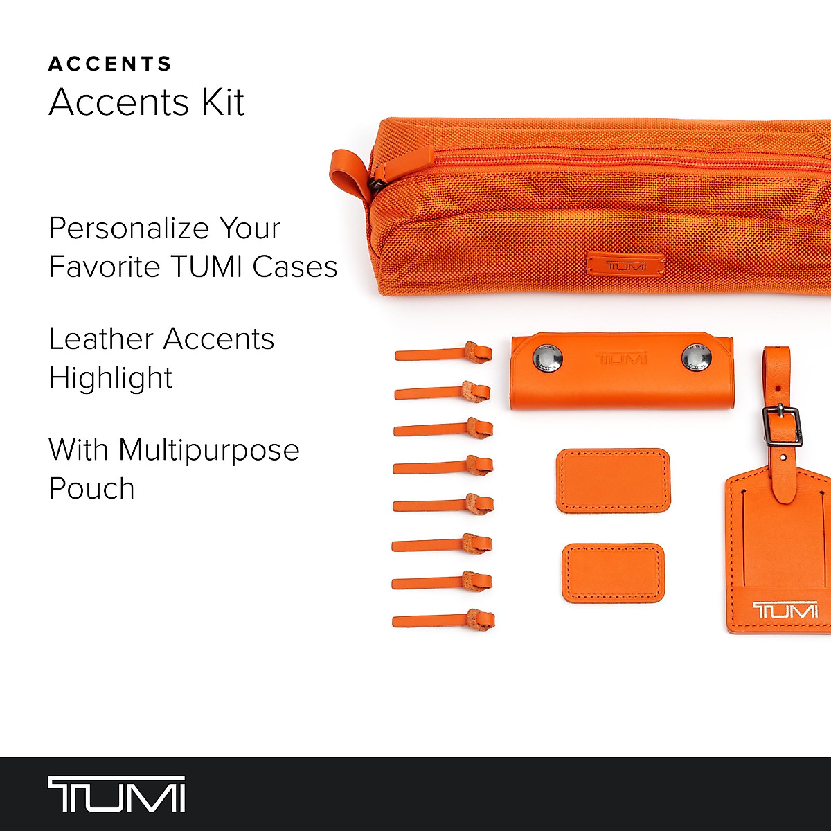 TUMI - Accents Kit - Includes 2 Leather Monogram Patches, 1 Leather Luggage Handle Wrap, 1 Luggage Tag & 8 Leather Zipper Pulls - Sunrise
