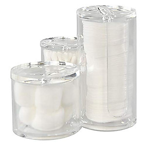 Home-X Bathroom Organizer Jars, 3 in 1 Acrylic Storage Containers with Lids, Vanity Decor, Cotton Rounds and Swabs Organizer, 5 ½” H x 2 ¾” D, 3" H x 3" D, 3 ¾” H x 2 ¼” D