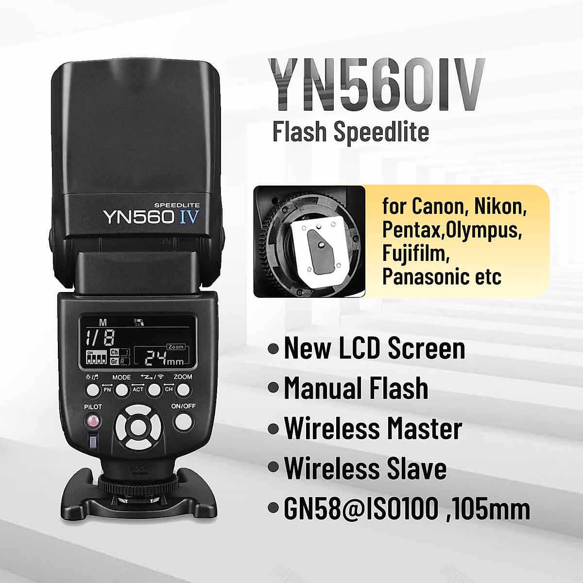 YONGNUO YN560 IV GN58 Wireless Manual Flash Speedlite with Built-in Trigger System for Standard Hot Shoe Cameras