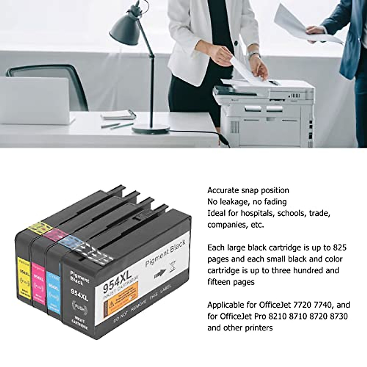 Hilitand 4 Colors BK C M Y Printer Ink Cartridge Set Large Page Capacity Smart Chip Practical Printer Cartridge for Office Printing