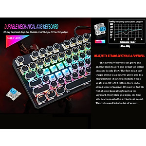 Type Writer Keyboard, Typewriter-Style Steampunk Mechanical Gaming Keyboards Blue Switch with 9 True RGB Backlight Modes and 87-Key Wired Keyboard with Spill-Resistant (Round Keycaps)