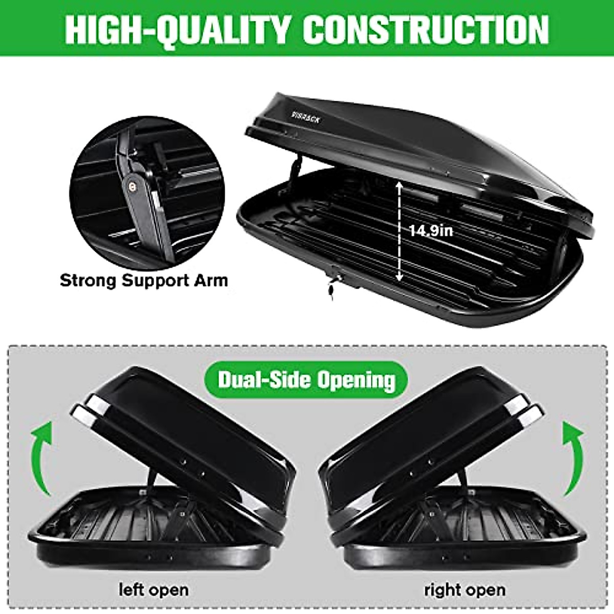 Cargo Box Waterproof Rooftop Cargo Carrier with Car Trunk Organizer Heavy Duty Roof Storage Box Hard Shell Rooftop Cargo Carrier Box Lockable Roof Luggage Storage Case 14 Cubic Feet (Black)