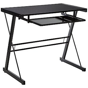 Walker Edison Modern Small Metal and Glass Computer Gaming with Under Desk Keyboard Tray Black Home Office Desk, 31 inch