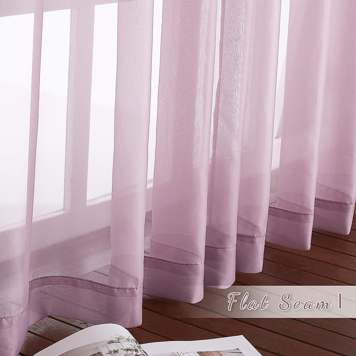 NICETOWN Bedroom Sheer Curtains 63 inch Length for Princess Bedroom, Grommet Top Voile Textured Window Curtains Light and Airy Drapes for Children Room, 54'' W, 1 Pair, Purple,Adult