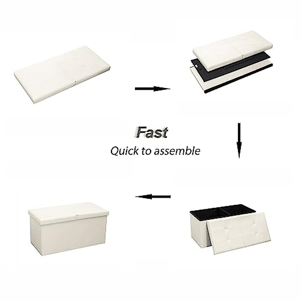 B FSOBEIIALEO Storage Ottoman with Filpping Lids, Ottoman Storage Bench Footrest Seat, Storage Chest Faux Leather 30"x15"x15" (White)