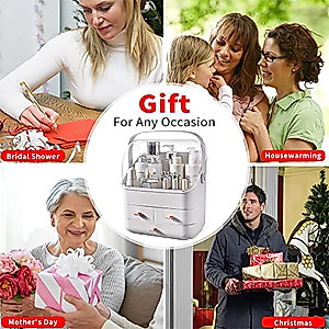 LINFIDITE Cosmetic Storage Box with Lid Makeup Organizer Box with Dust Free Cover Portable Handle,Large Makeup Display Case with Drawers Fully Open Lid,Great for Dresser Bathroom Countertop