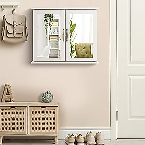 Tangkula Medicine Cabinet with Mirror, Bathroom Wall Mounted Mirror Cabinet with Double Mirror Doors, Bathroom Mirror with Storage Cabinet, 23.5 x 5.5 x 19.5 Inches (White)