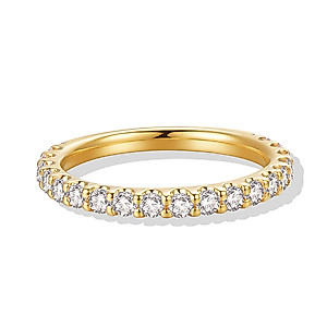 HAFEEZ CENTER 14K Gold Moissanite Wedding Band for Women 14K Solid Gold Rings for Women 2.5mm Eternity Moissanite Wedding Band (Yellow-Gold, 8)