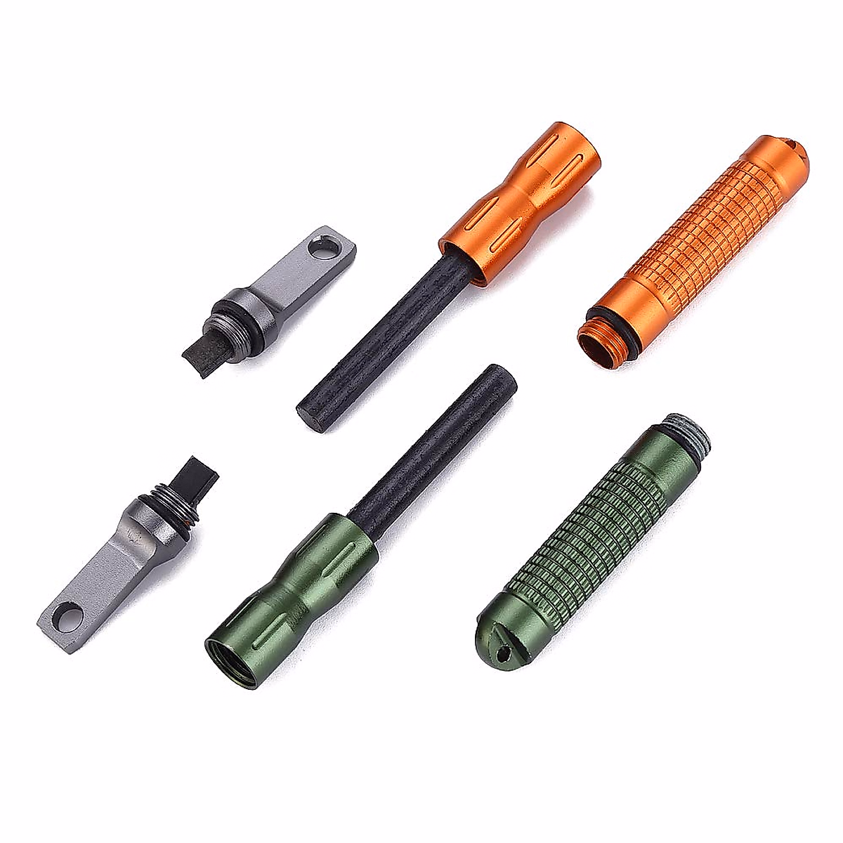 DOSMAMZ 2PCS Compact Fire Starter with Scraper Striker, Replaceable Threaded Ferro Rod Flint Fire Steel Magnesium Rod, an Essential Part for EDC, Emergency Survival Kits, Camping, Hiking, Bush-Craft