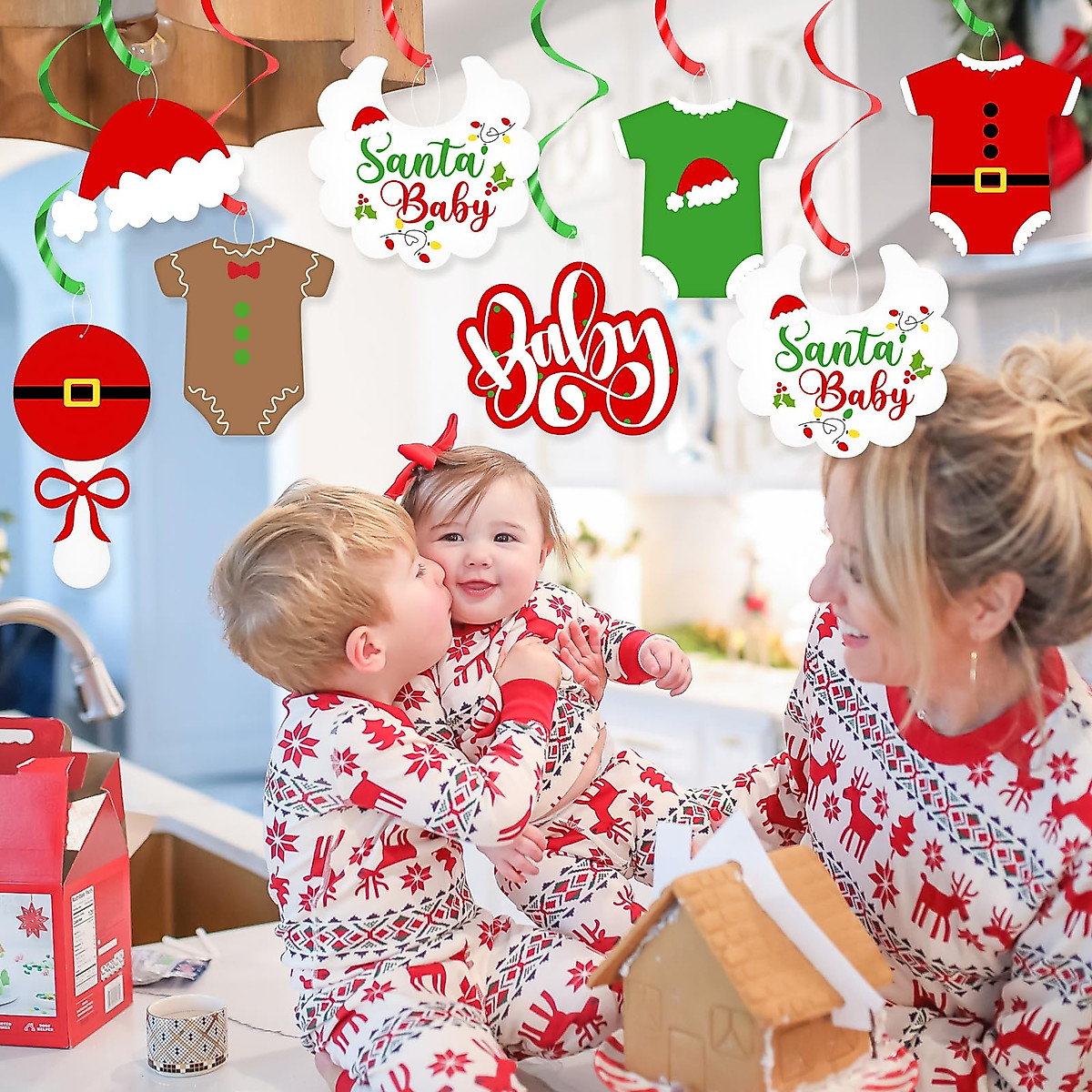 Christmas Baby Shower Decorations,Santa Baby Theme Party Hanging Swirls Foil Ceiling Decor for Christmas Party Decorations New Year Birthday Party Supplies Winter Baby Shower