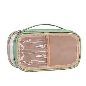 OCHEAL Clear Makeup Bag, Portable Makeup Storage Organizer Cosmetic Bag, Travel Makeup Bag Cute Clear Pouch For Women and Girls Cosmetics Bags with Divider Makeup Brush Compartment-Green