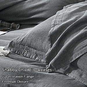 CAROMIO Grey Duvet Cover Queen Cotton, Ultra Soft Comfortable Bedding Set for Summer, Washed Cotton Duvet Cover Set 1 Duvet Cover + 2 Pillowcases(Dark Grey, Queen/Full, 3 PCS)